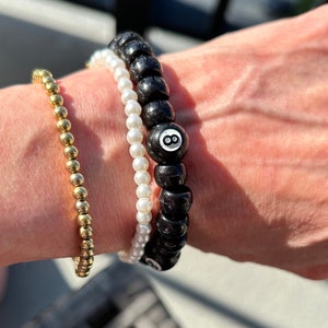 Matching Bracelets, Handmade, 8 Ball Billiards Bracelet, Punk Black ...