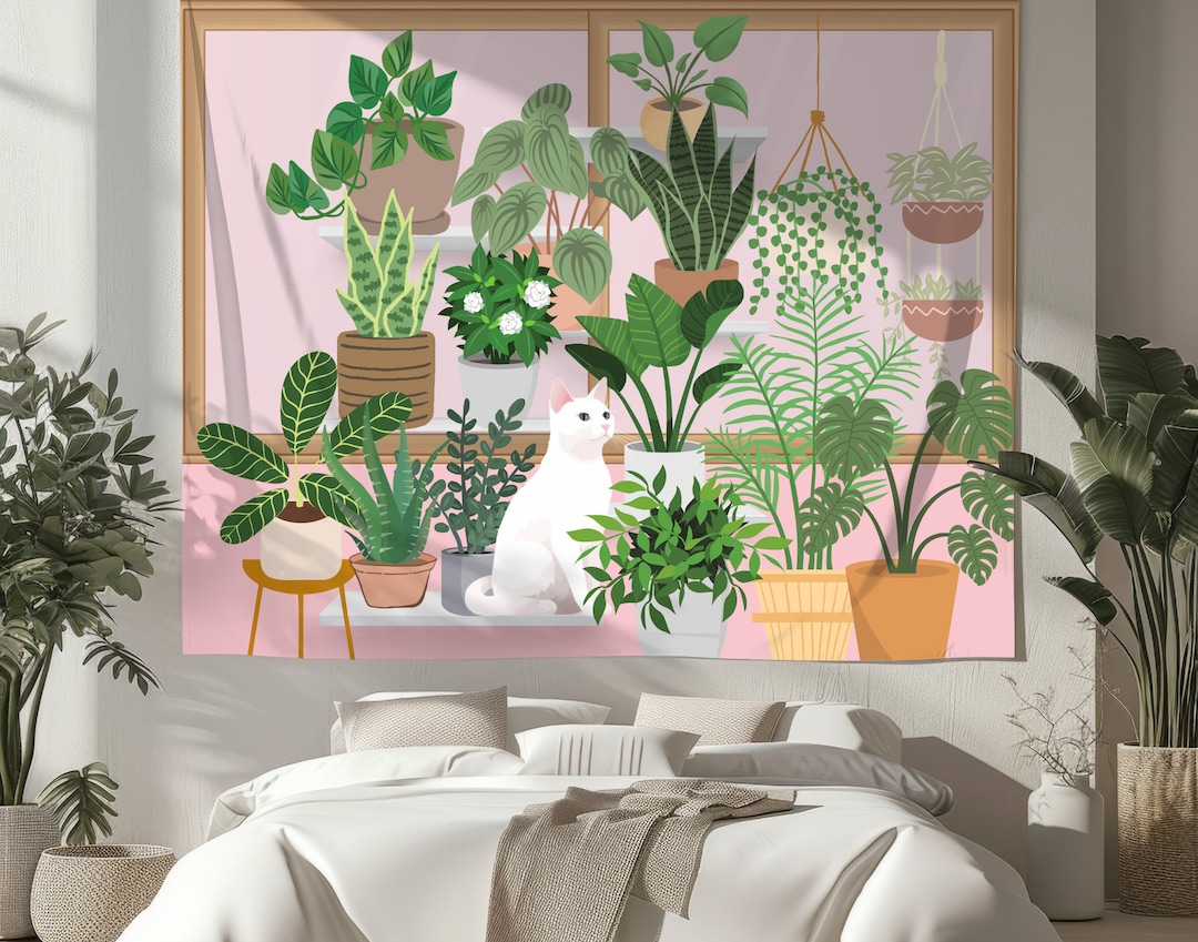 Dorm, Large Wall Tapestry, Boho, Garden Girl Wall Tapestry, Plants Dorm ...