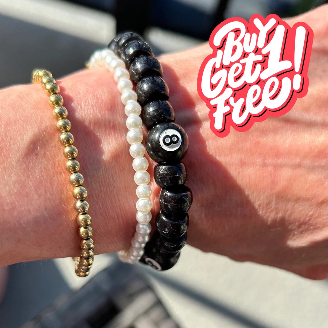 Matching Bracelets, Handmade, 8 Ball Billiards Bracelet, Punk Black ...