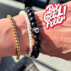 Matching Bracelets, Handmade, 8 Ball Billiards Bracelet, Punk Black ...