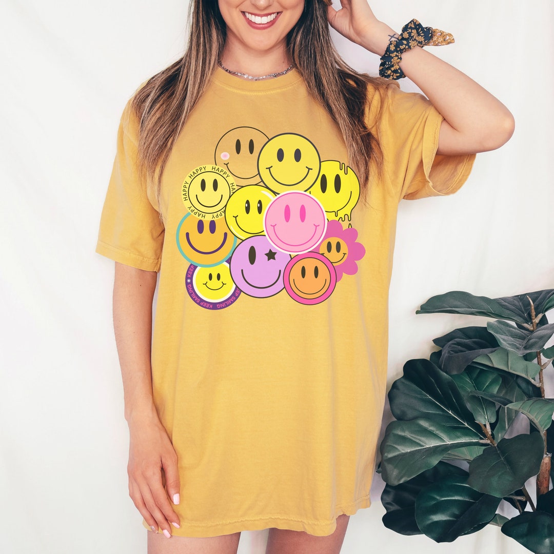 Retro Smiley Faces Shirt, Aesthetic T-shirt, Vintage Smiley Face Shirt ...
