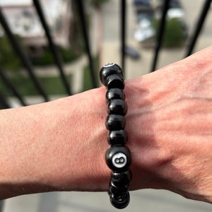 Matching Bracelets, Handmade, 8 Ball Billiards Bracelet, Punk Black ...