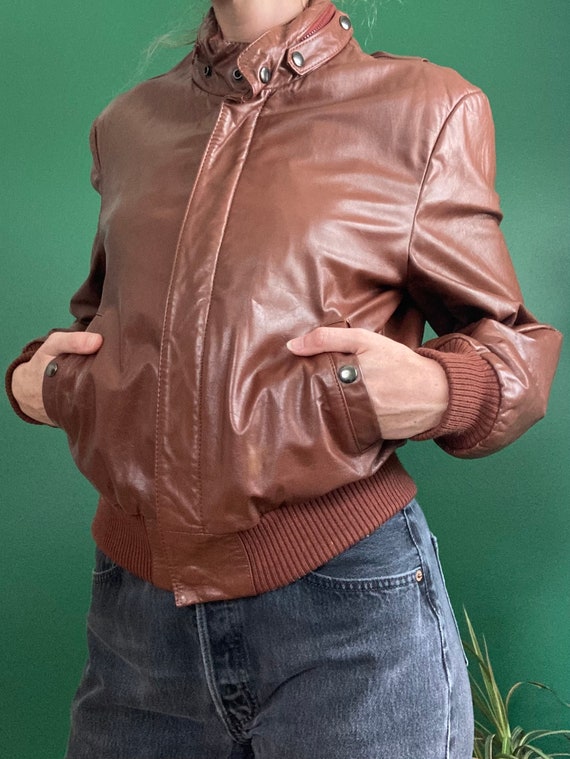 80s Vintage medium brown leather racer jacket - Gem
