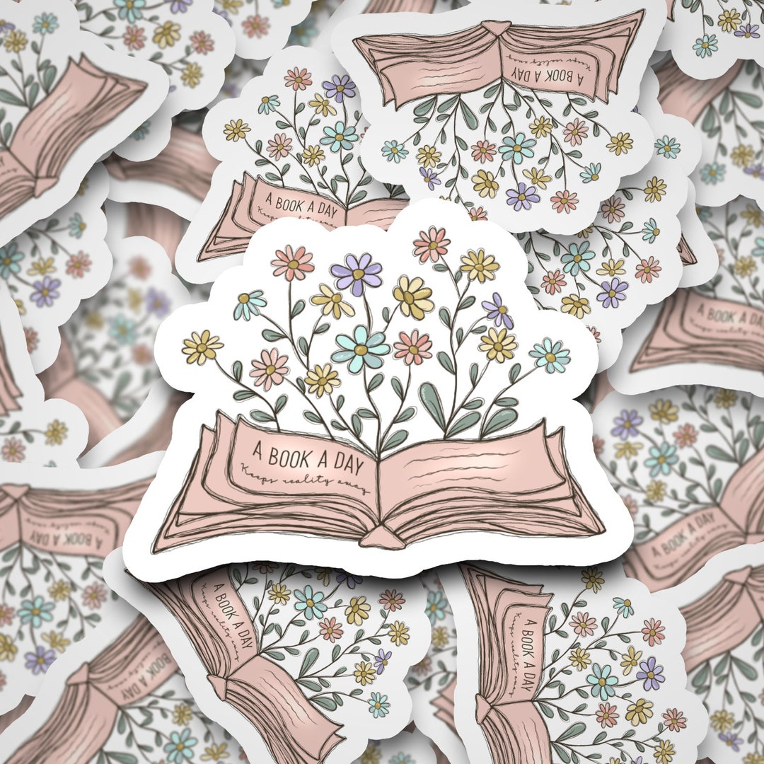 Floral Book Sticker, Open Book Sticker, Reading Sticker, Book Sticker ...