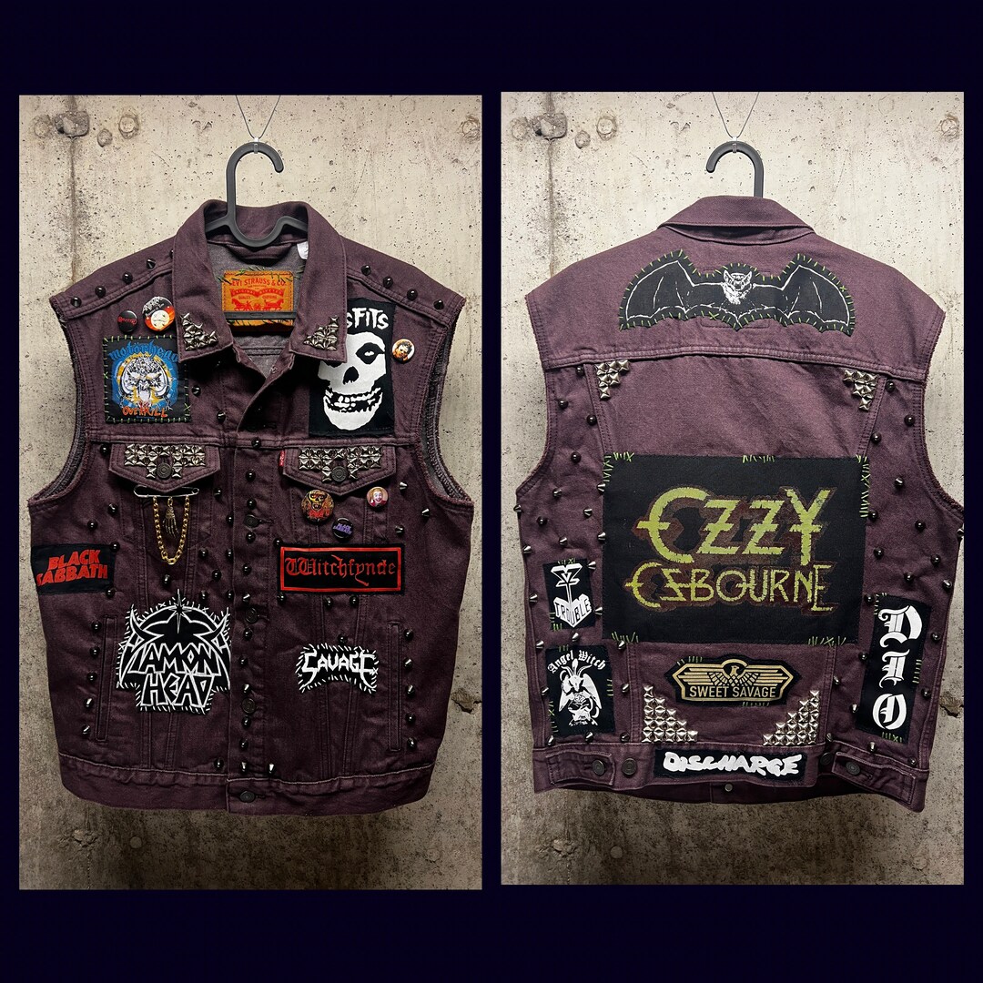 New Custom Levis Studded Punk Vest Misfits Ozzy Motorhead - Etsy