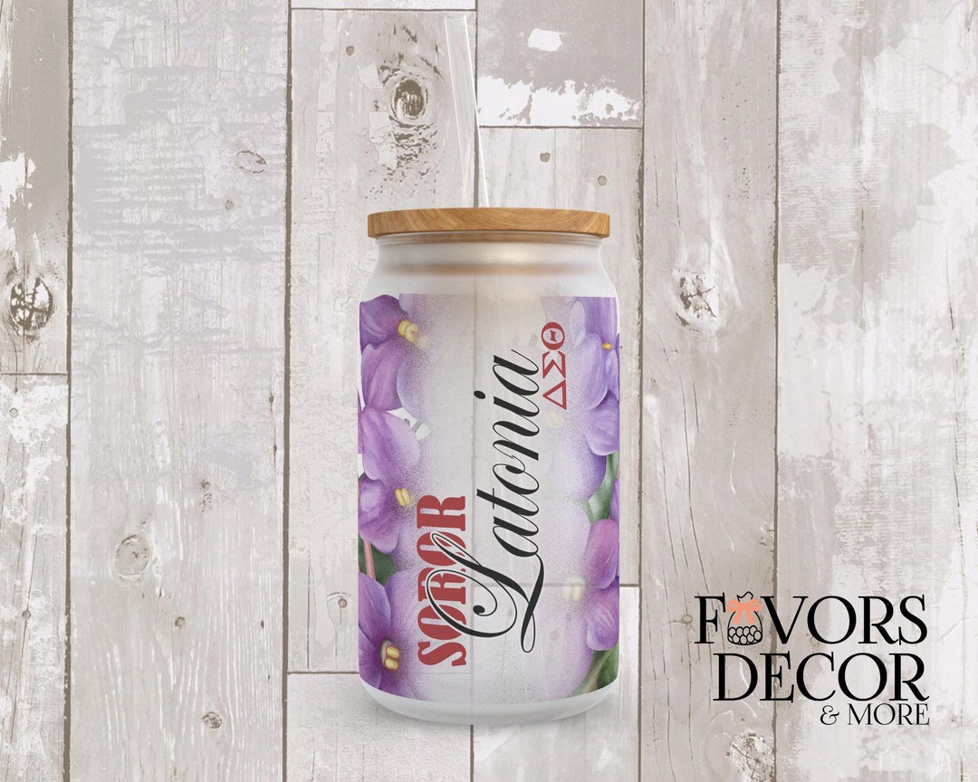 Personalized Delta Sigma Theta Sorority Glass Can W Bamboo Lid & Straw ...