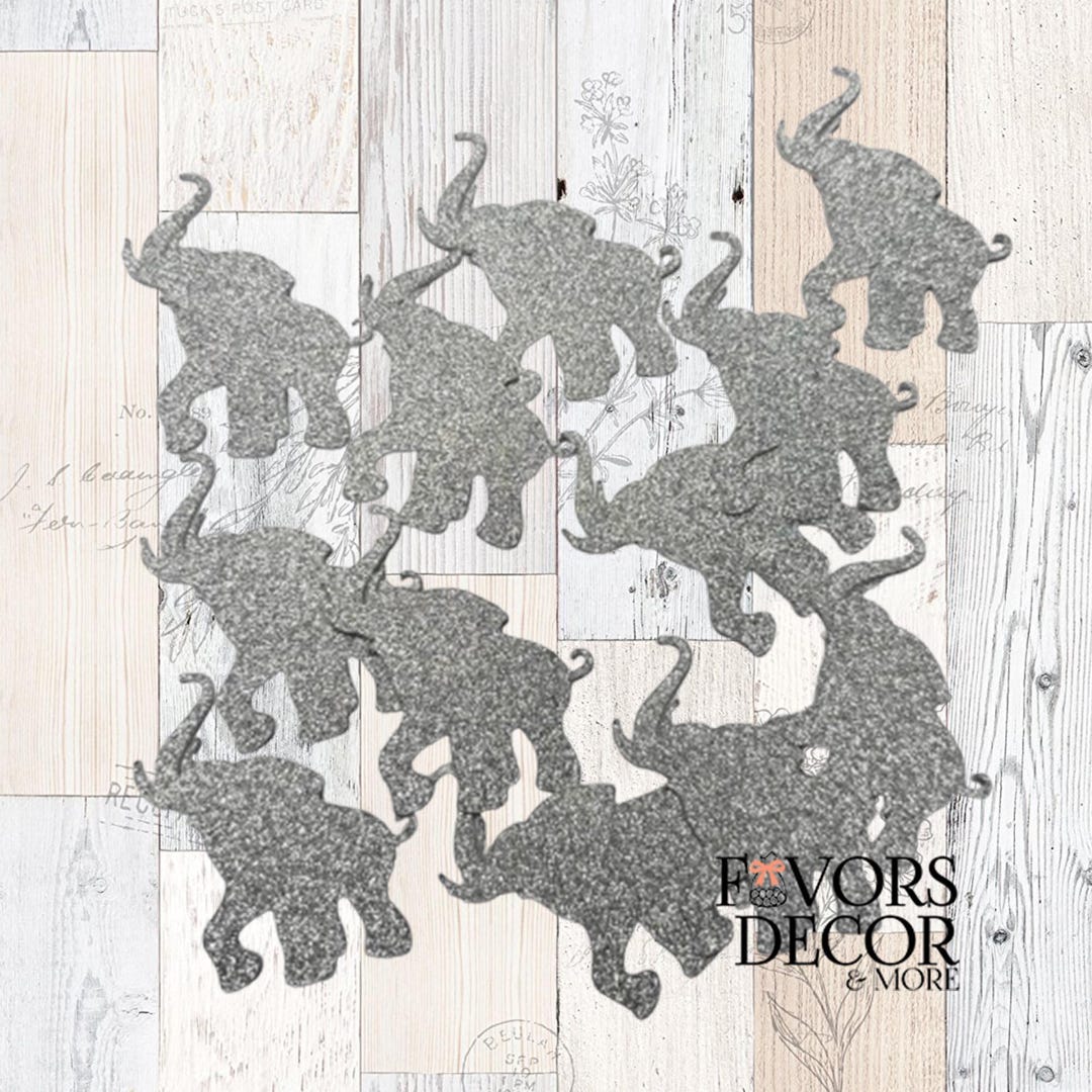 Silver Elephant Glitter Confetti, Trunk up Elephant Table Decor Delta ...