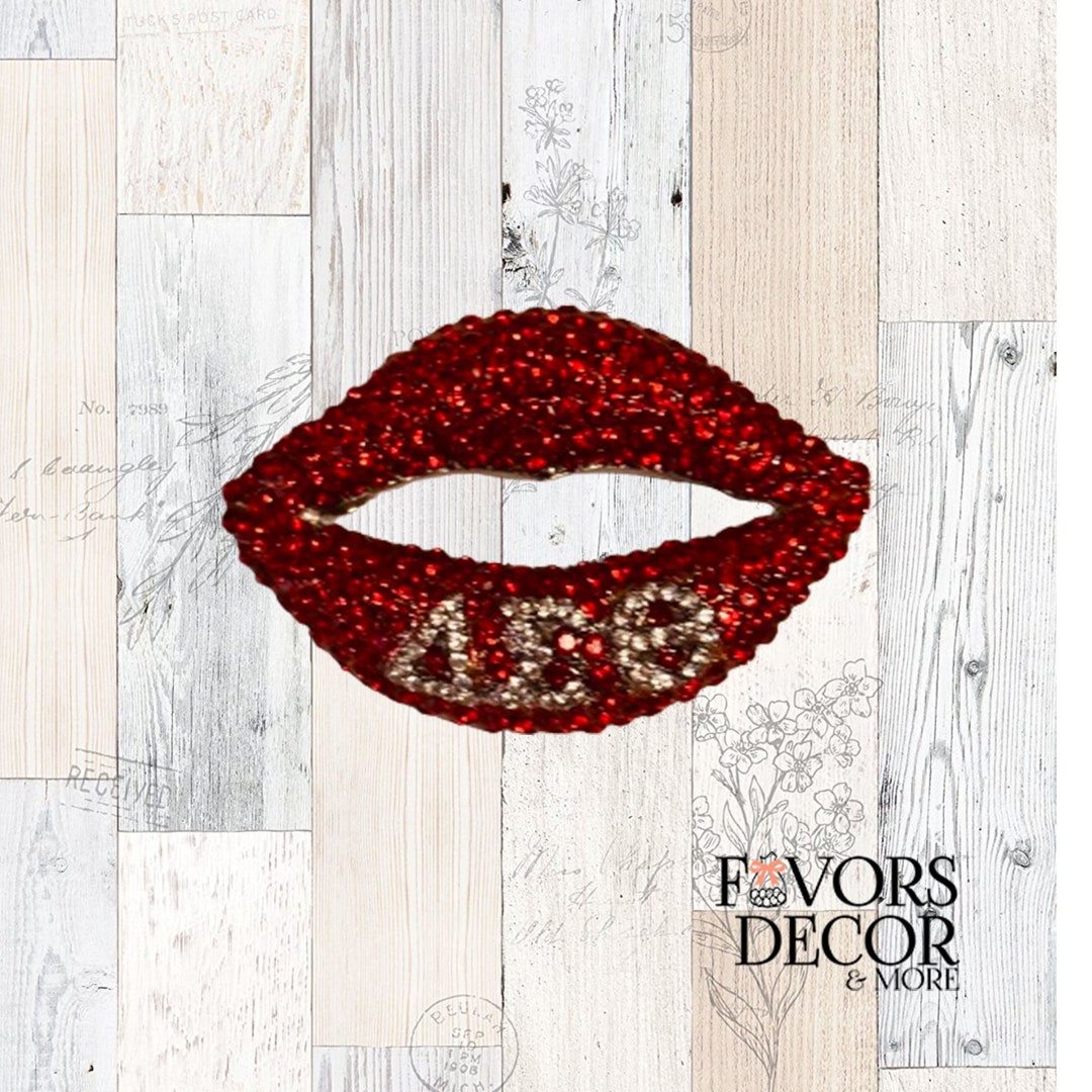 Delta Kiss Pin, Delta Sigma Theta Kiss With Greek Letters Red Crystals ...