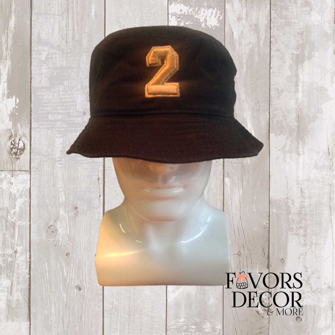 L/XL 3D Puff Line Number Embroidered Bucket Hat Gold Number Alpha ...