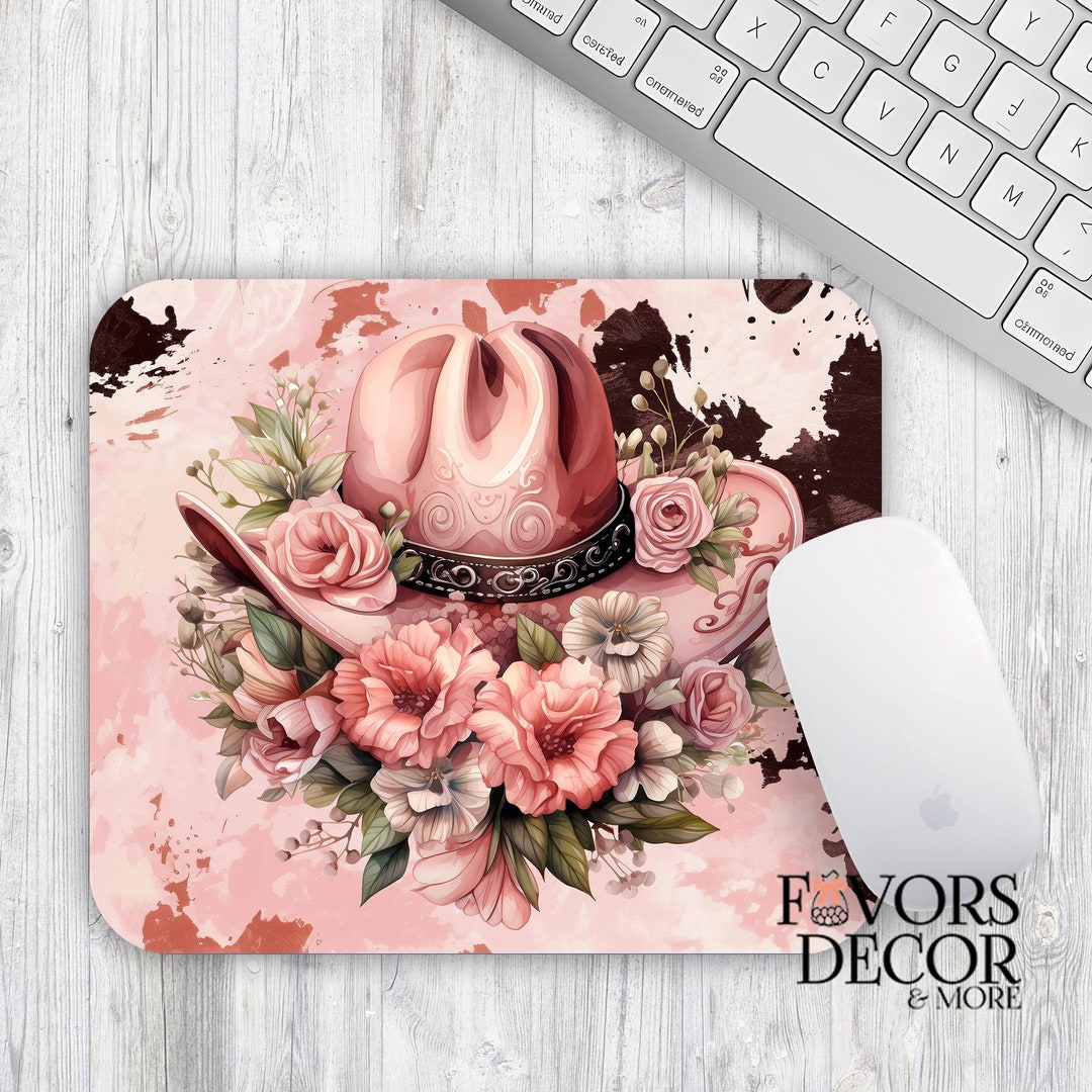 County Girl Pink Cow Hide and Floral Mouse Pad, Farmhouse Home Decor ...