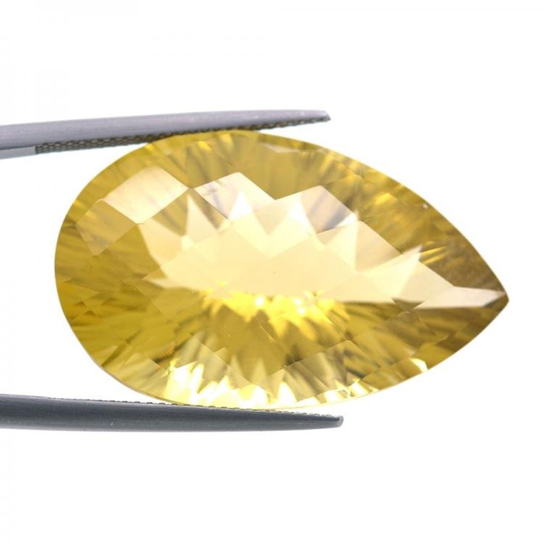 Natural 38.04 Ct Citrine Quartz - Pear Concave Chessboard Cut 31.52x20 ...