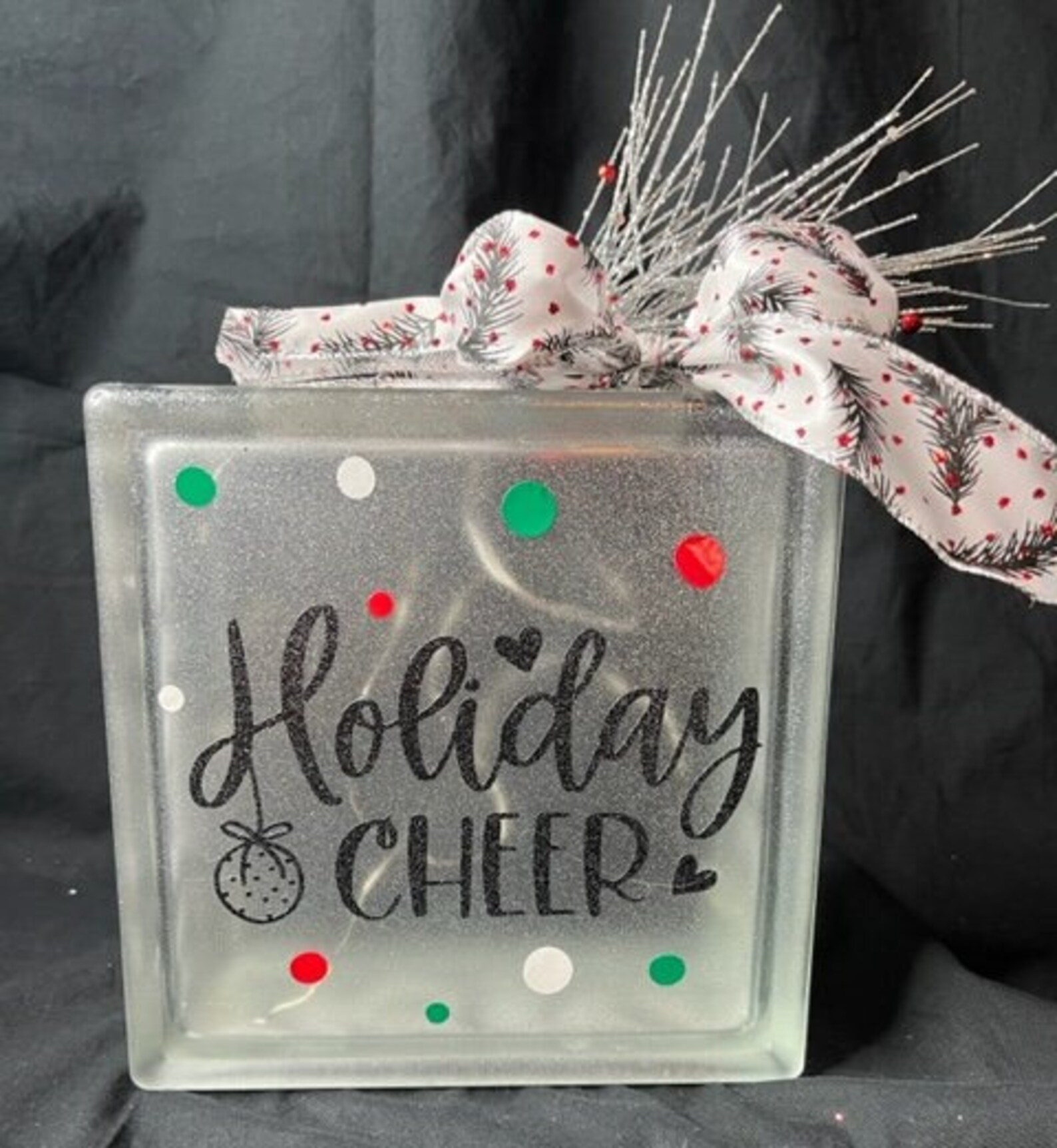 Christmas Decor "holiday Cheer" Glass Block, Unique Gift, Lighted Glass ...