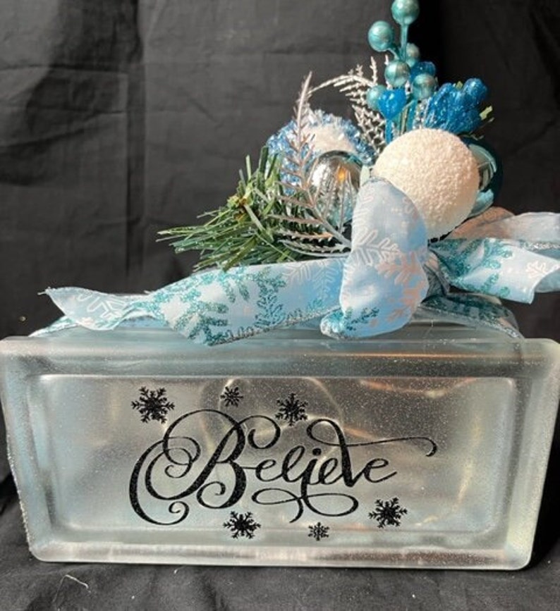 Winter/christmas Decor "believe" Glass Block Unique Gift Lighted Glass ...