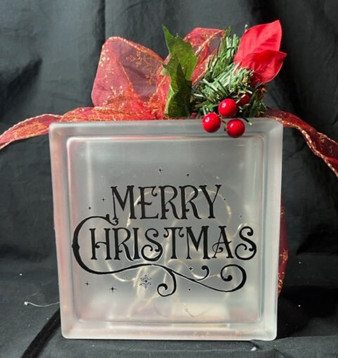 Merry Christmas Holiday Decoration Glass Block Unique Gift Lighted ...