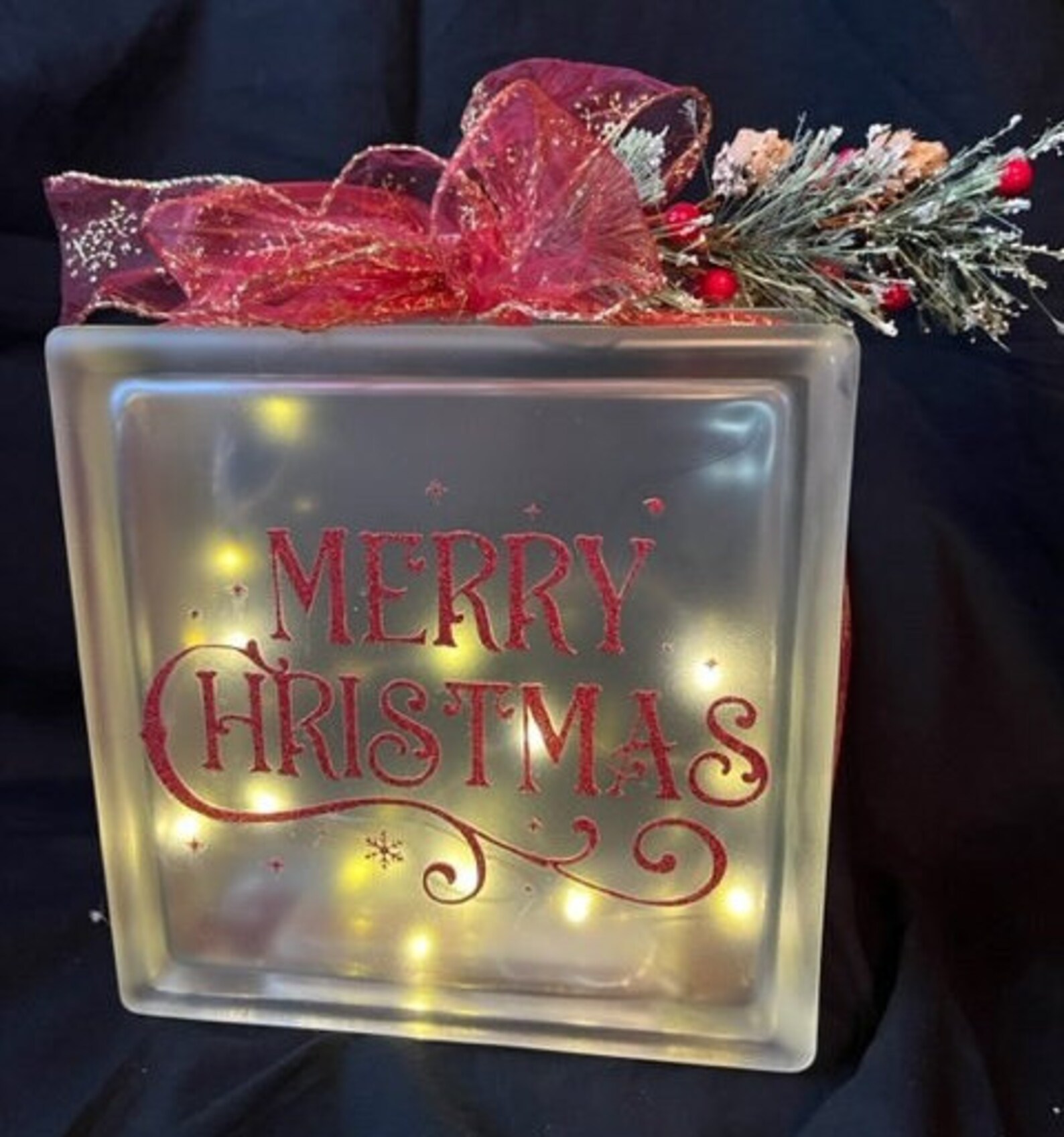 Merry Christmas Holiday Decoration, Glass Block, Unique Gift, Lighted ...