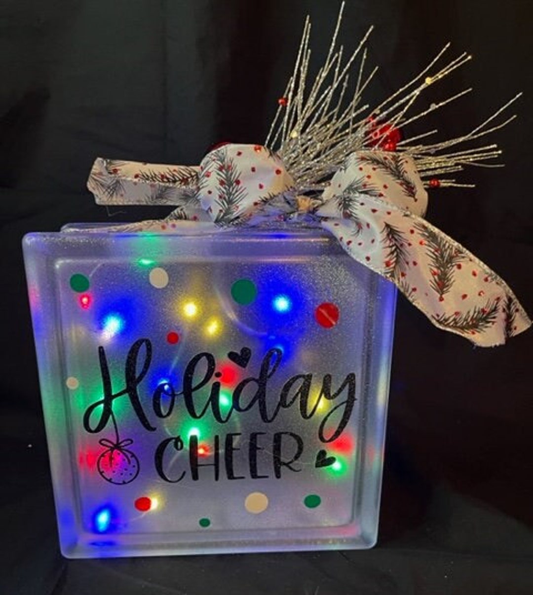 Christmas Decor "holiday Cheer" Glass Block, Unique Gift, Lighted Glass ...