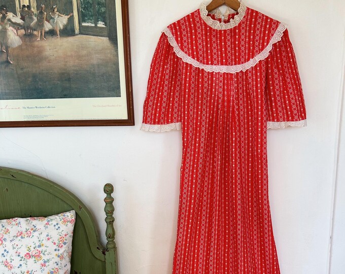 70s Red Maxi Dress House Coat Vintage Red Prairie Dress Long Red Coat ...