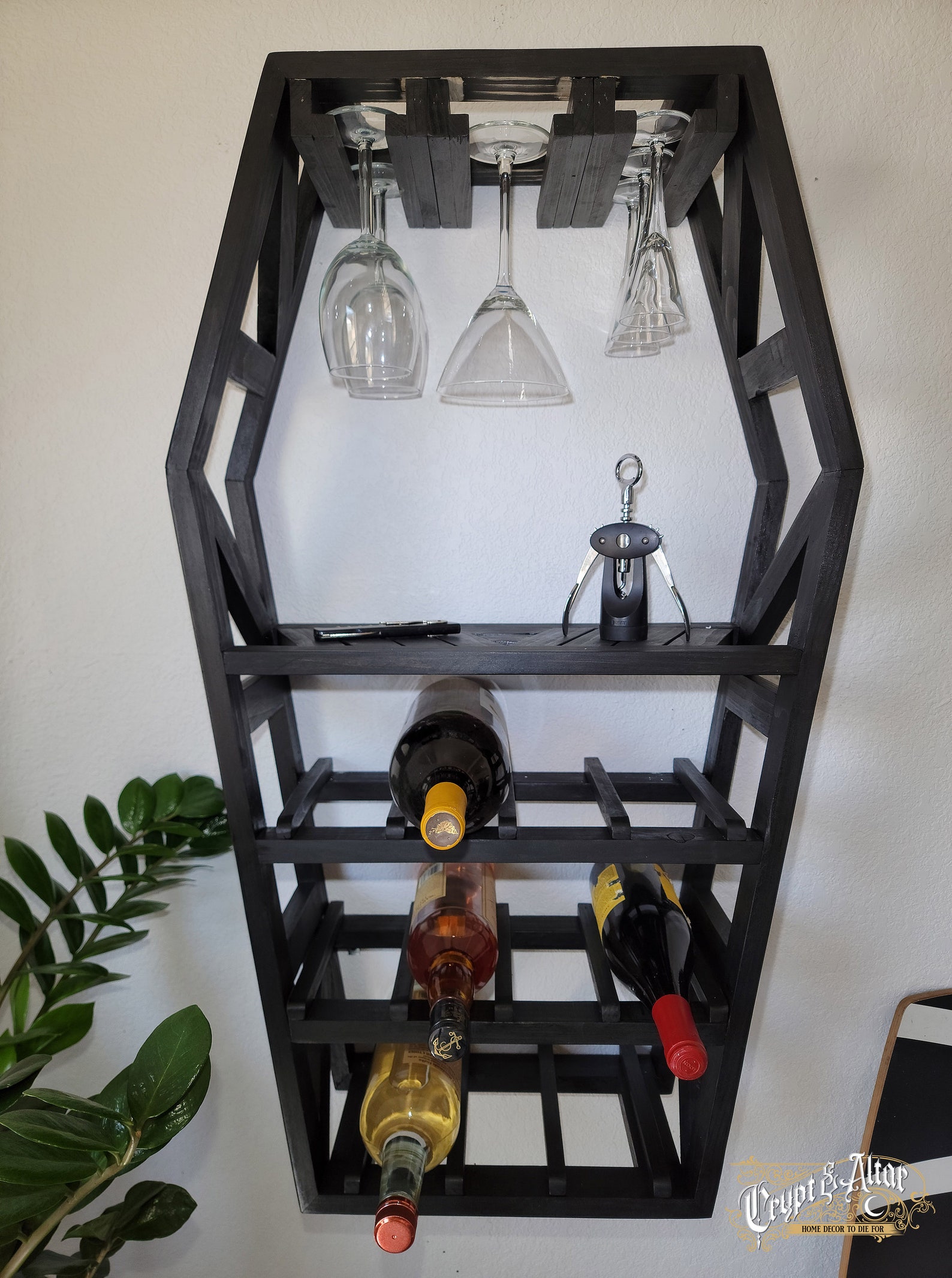Coffin Wine Rack W/stemware Holder Vintage Black - Etsy