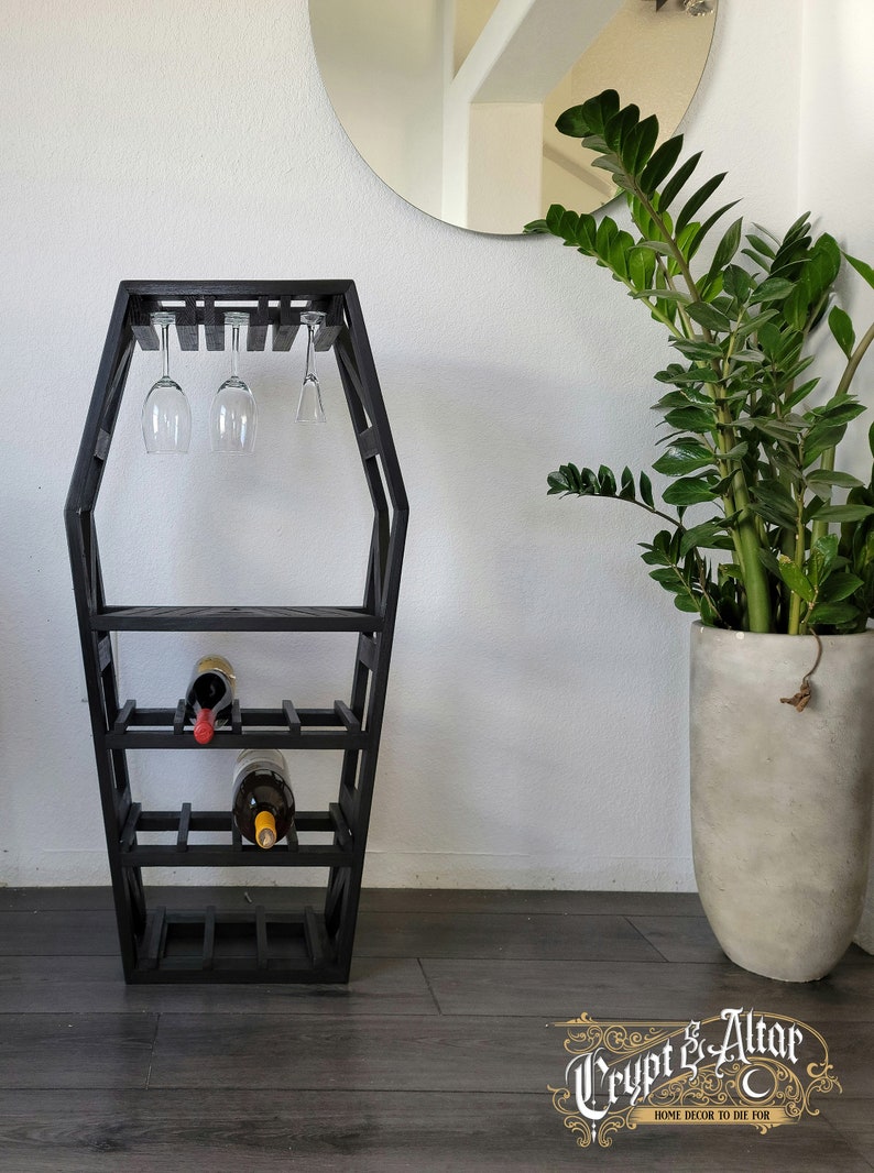Coffin Wine Rack W/stemware Holder Vintage Black - Etsy