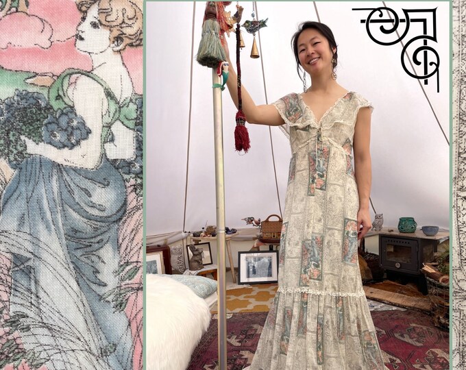 Ethereal Cotton Voile Art Nouveau Beautiful Lady Print Hippie Maxi ...