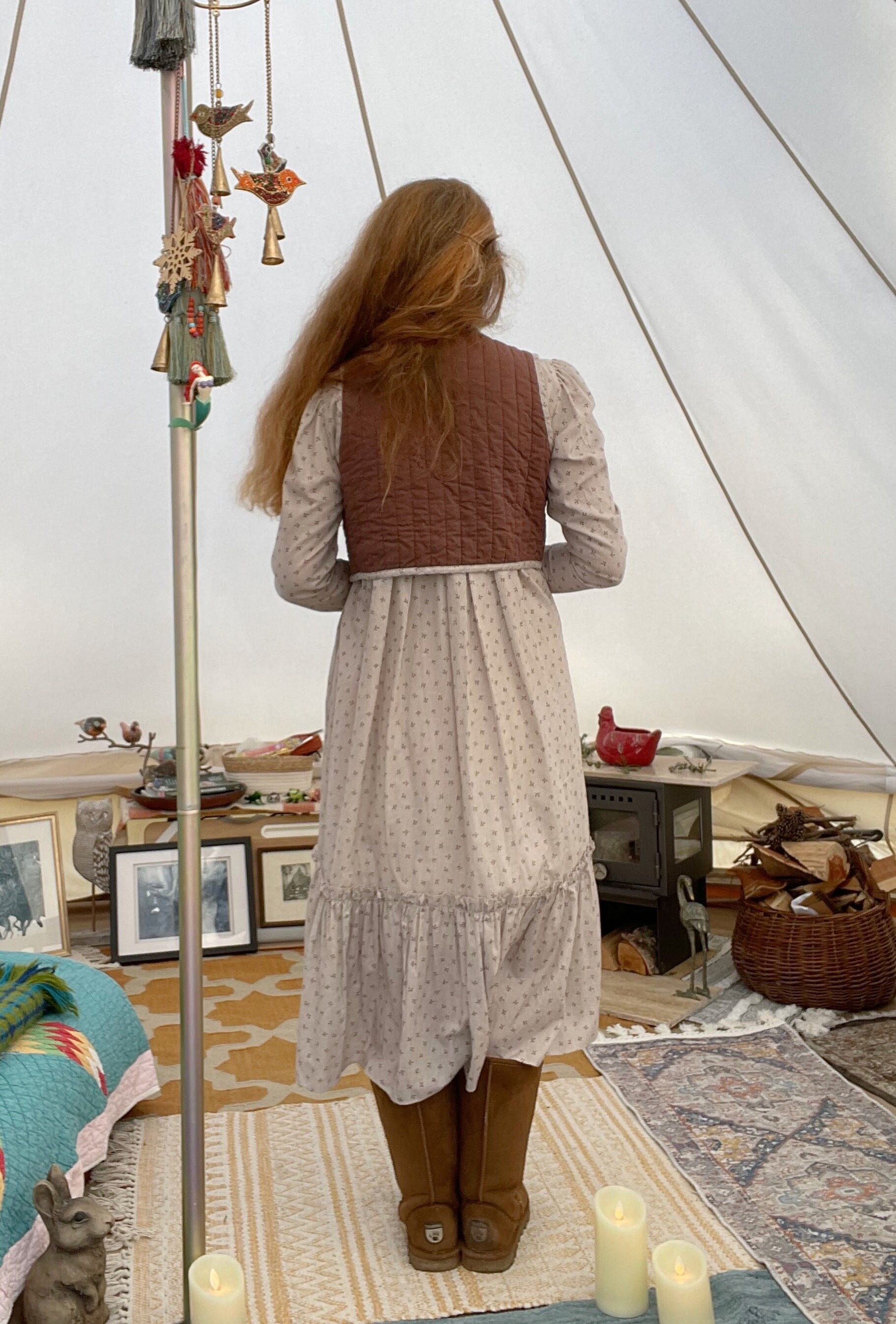 Adorable True Prairie Style Brown Calico 'n Lace Midi - Etsy