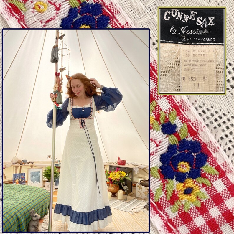 Folkloric Hippie Medieval Maiden Black Label Gunne Sax Dress With Woven ...
