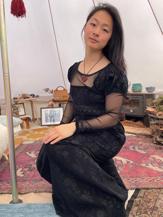 Rare Gothic Regency Style Maxi Dress in Stretch Damas… - Gem