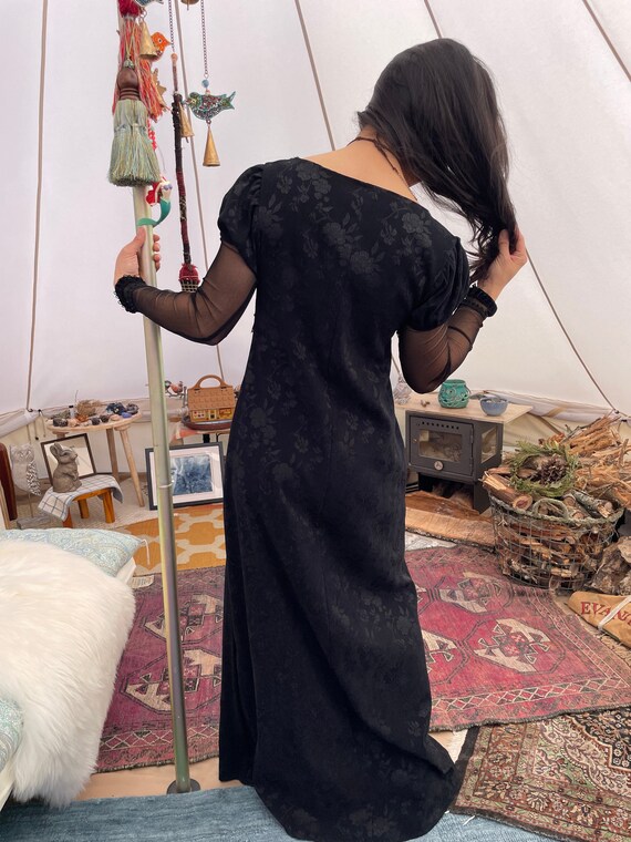 Rare Gothic Regency Style Maxi Dress in Stretch Damas… - Gem