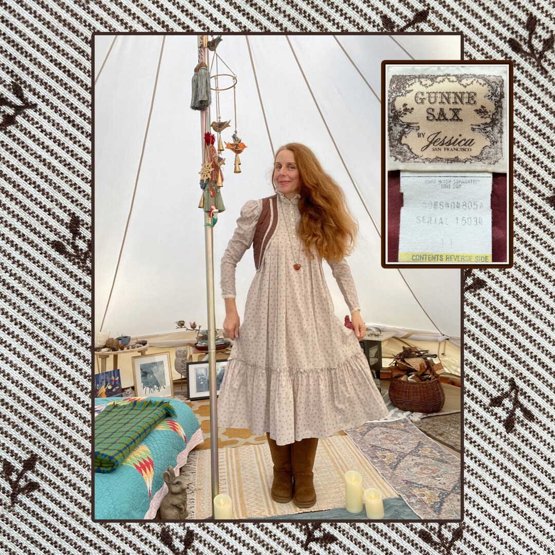 Adorable True Prairie Style Brown Calico 'n Lace Midi length Hippie ...