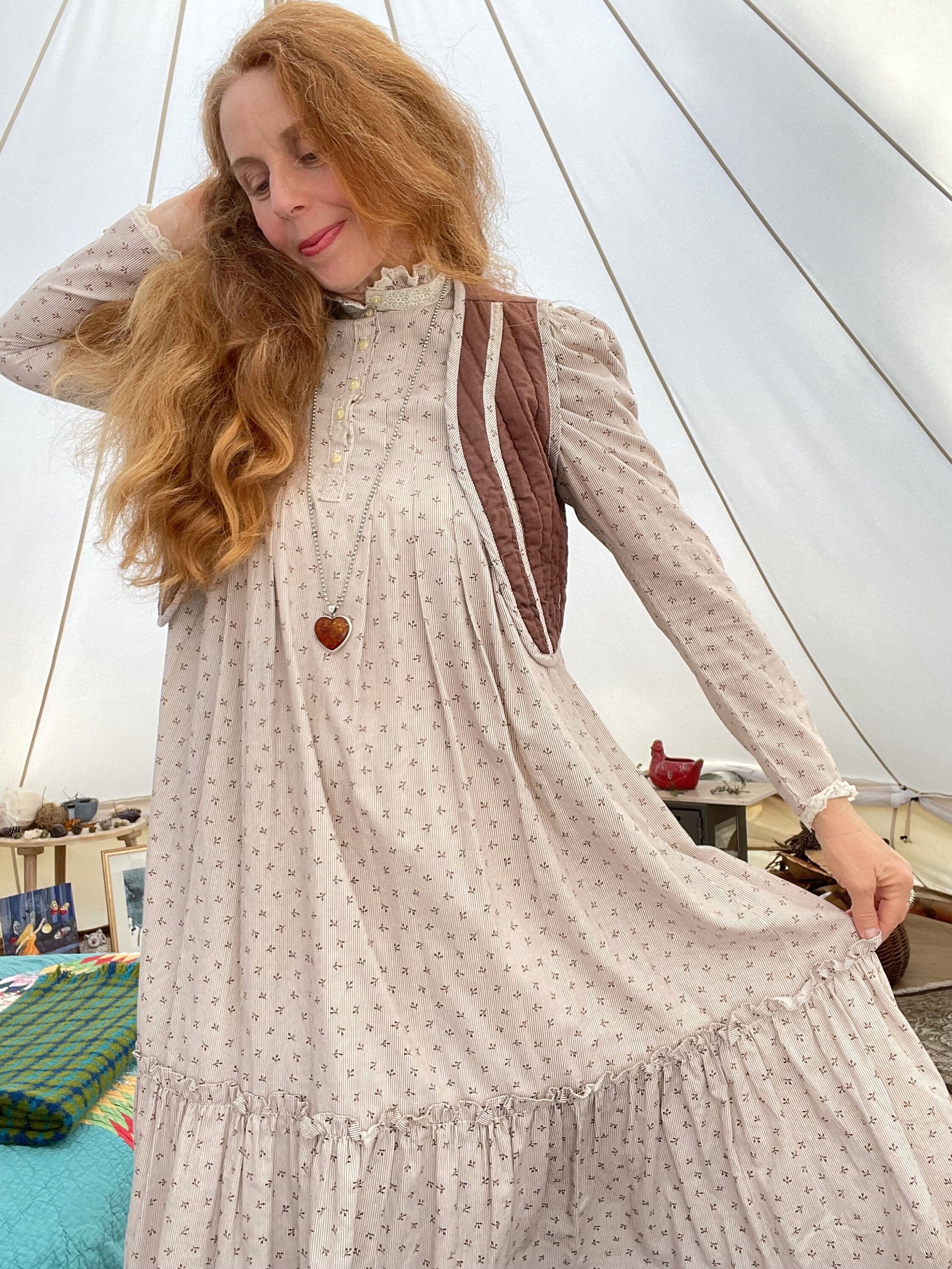 Adorable True Prairie Style Brown Calico 'n Lace Midi - Etsy