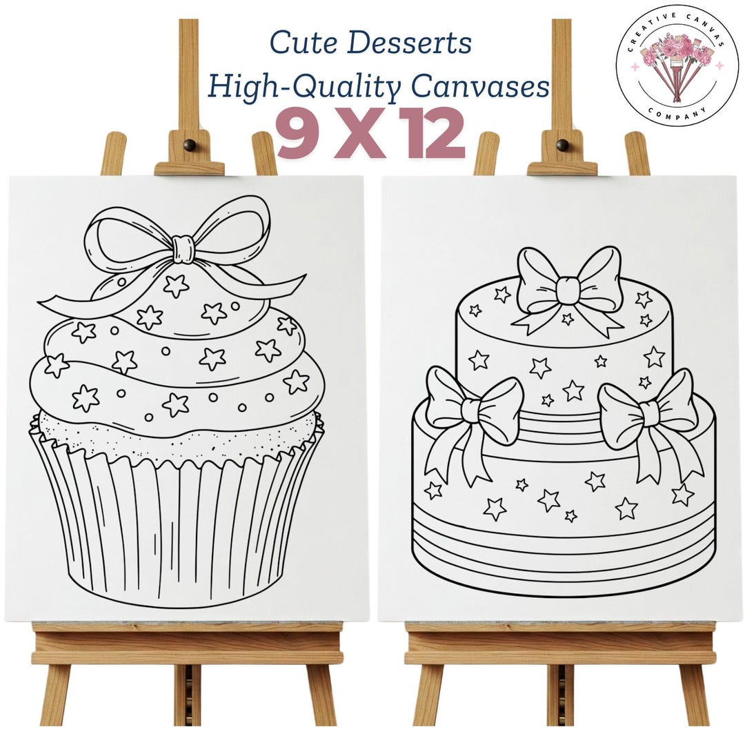 Cute Dessert Canvases for Kids and Paint Parties, Pre-drawn Art, Kids ...