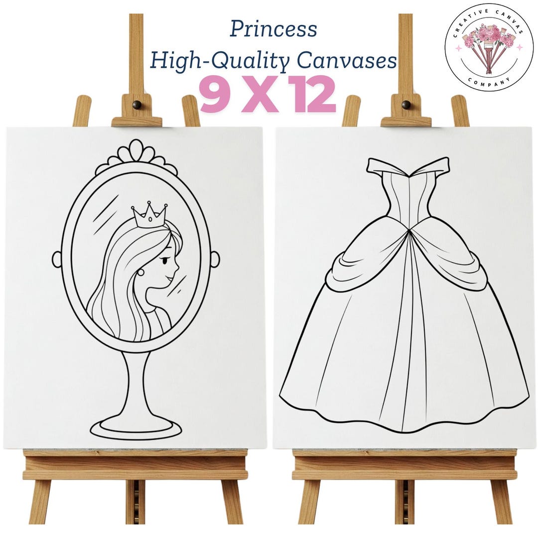 Princess Pre-drawn Canvas: 9x12 Kids Paint Party Activity - Etsy