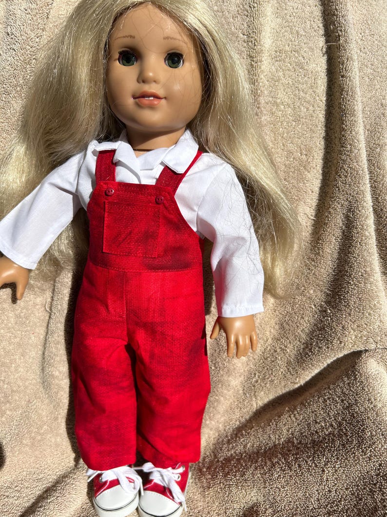 Red Cotton Overalls and Shirt Set for 18
