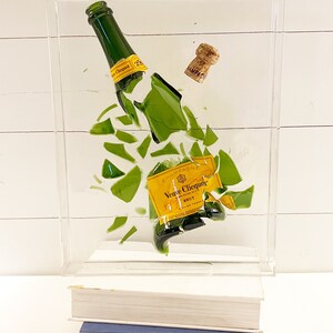 Custom Shattered Champagne Bottle Clear Broken Glass Epoxy Art Keepsake ...