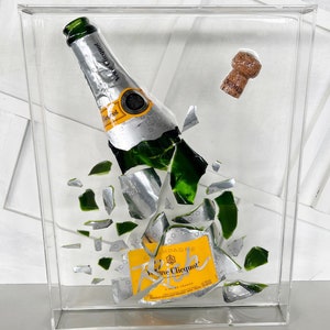 Custom Shattered Champagne Bottle • Clear Broken Glass Epoxy Art ...