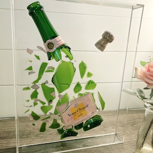 Custom Shattered Champagne Bottle • Clear Broken Glass Epoxy Art ...