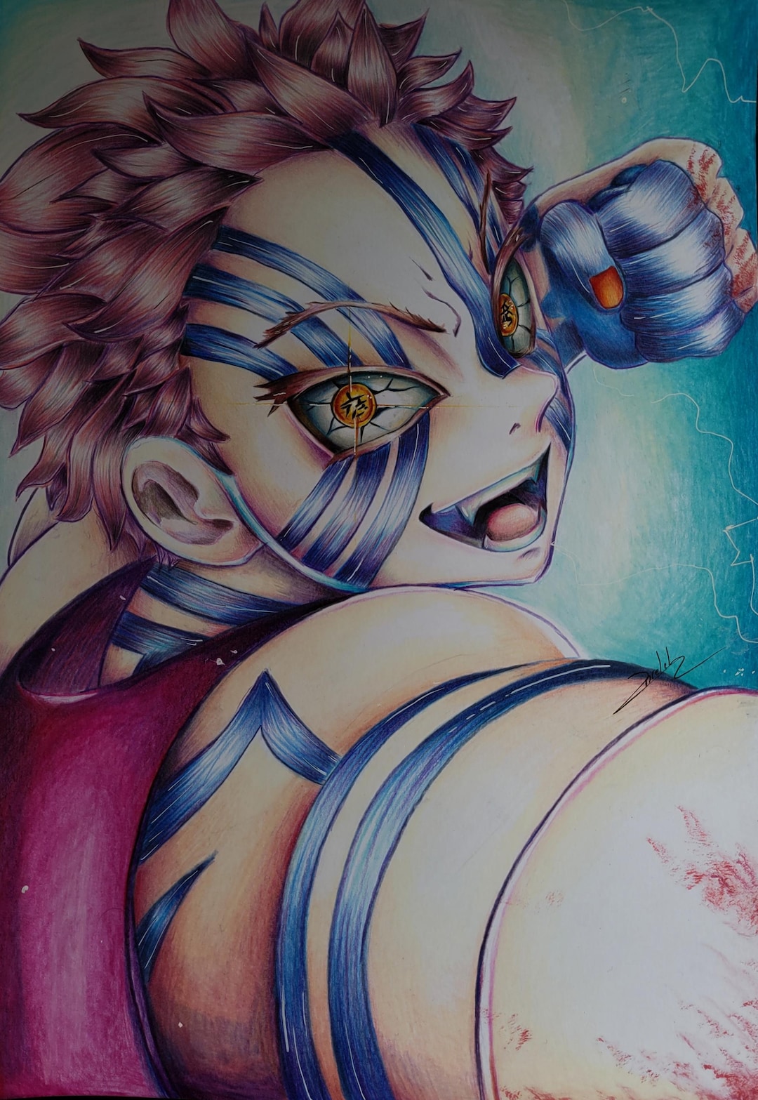 Portrait A3 Akaza From Demon Slayer - Etsy