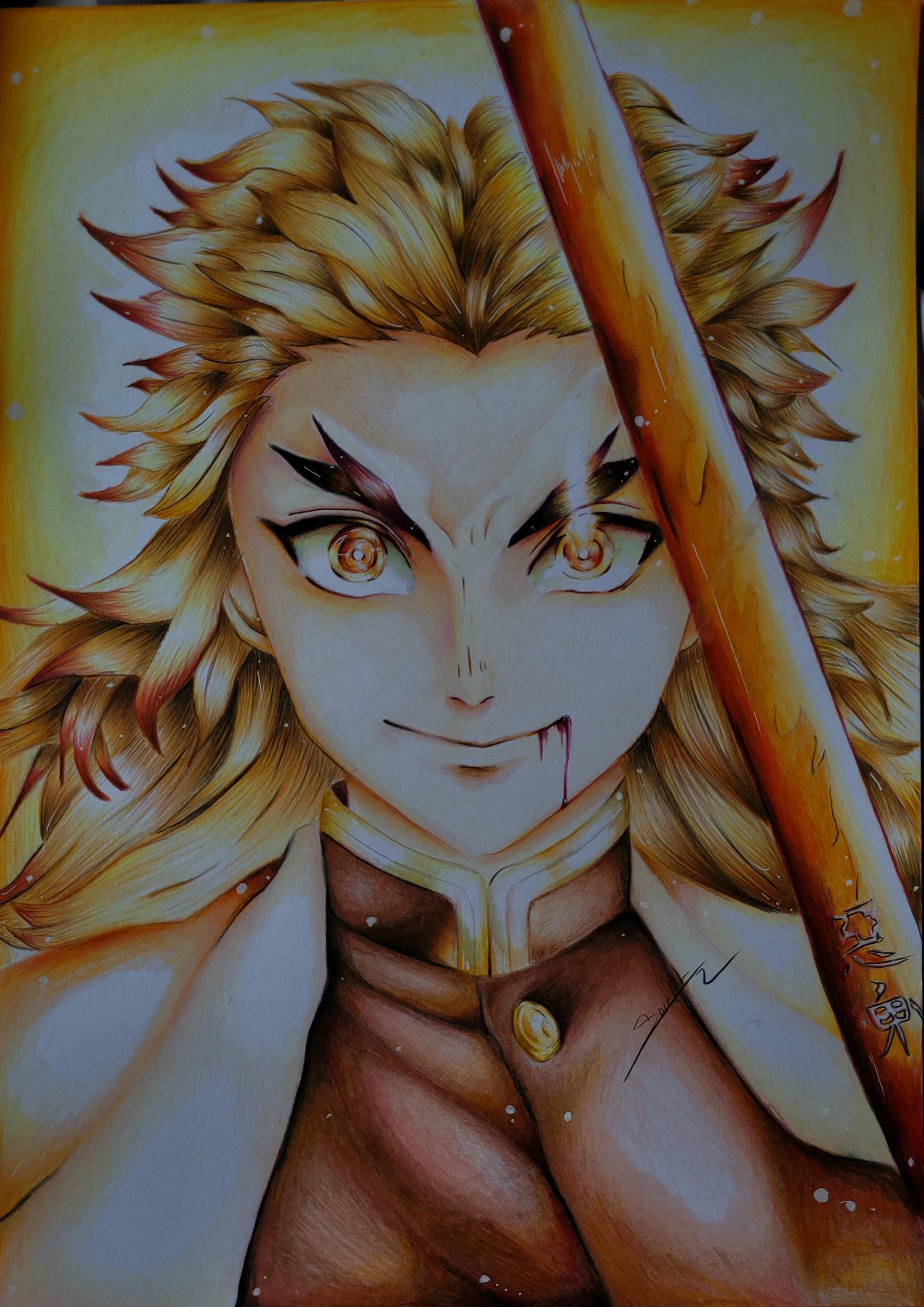 Portrait A3 Rengoku From Demon Slayer - Etsy