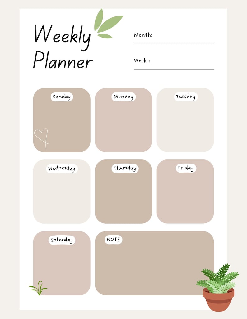 Weekly Planner Plants Printable and Downloadable - Etsy