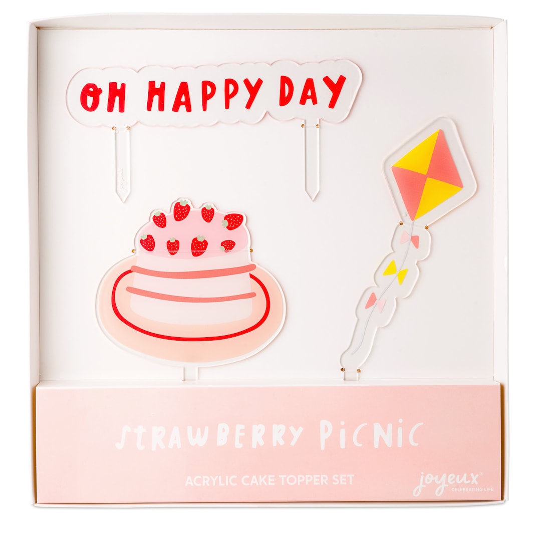 Strawberry Picnic Acrylic Cake Topper Set | Kite Cake Topper | Birthday ...