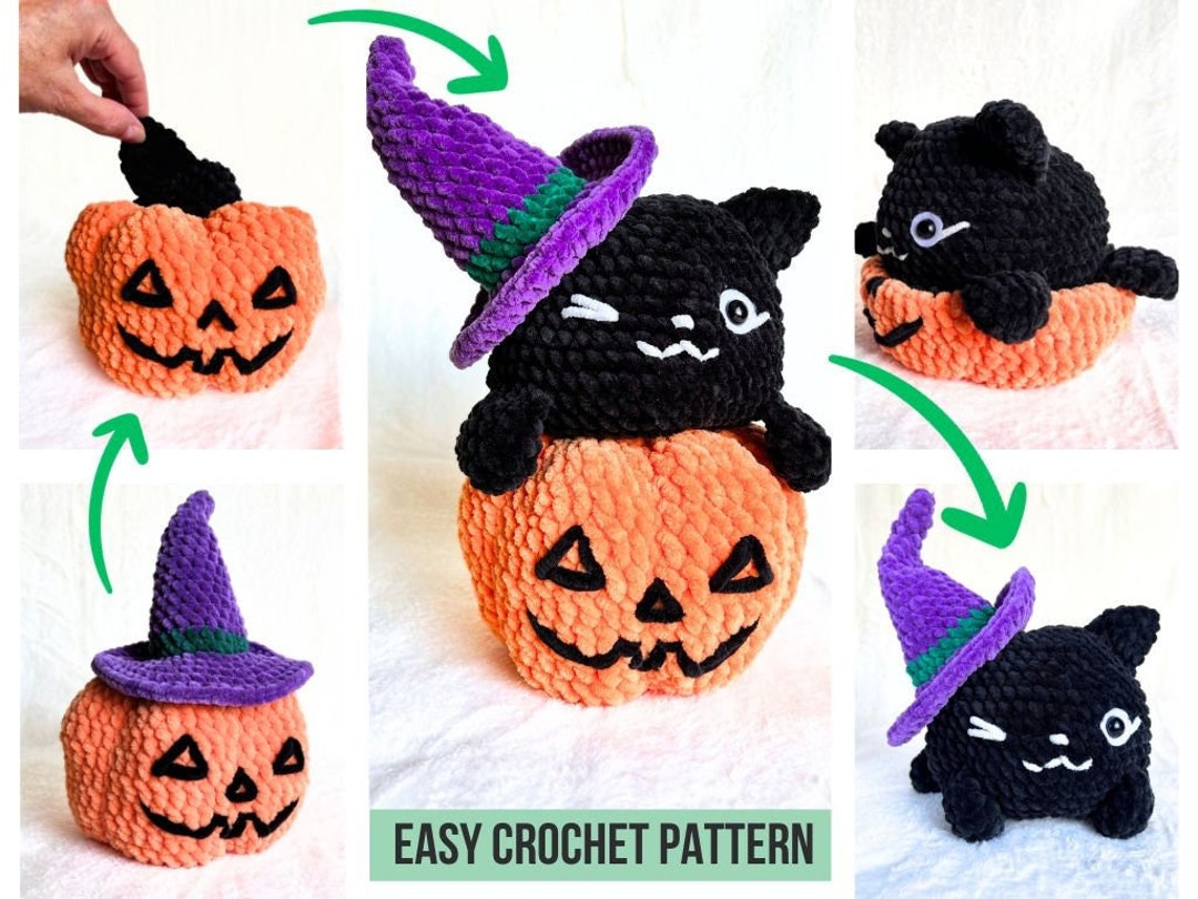 Witch Hat Pumpkin Cat CROCHET PATTERN Plushie Toy Easy Crochet Pattern ...
