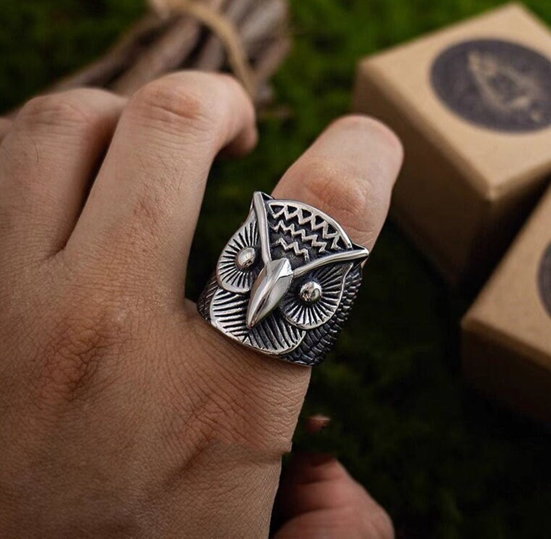 Wild Owl Beast Ring, Silver Animal Design Band Ring, Animal Beast Owl ...