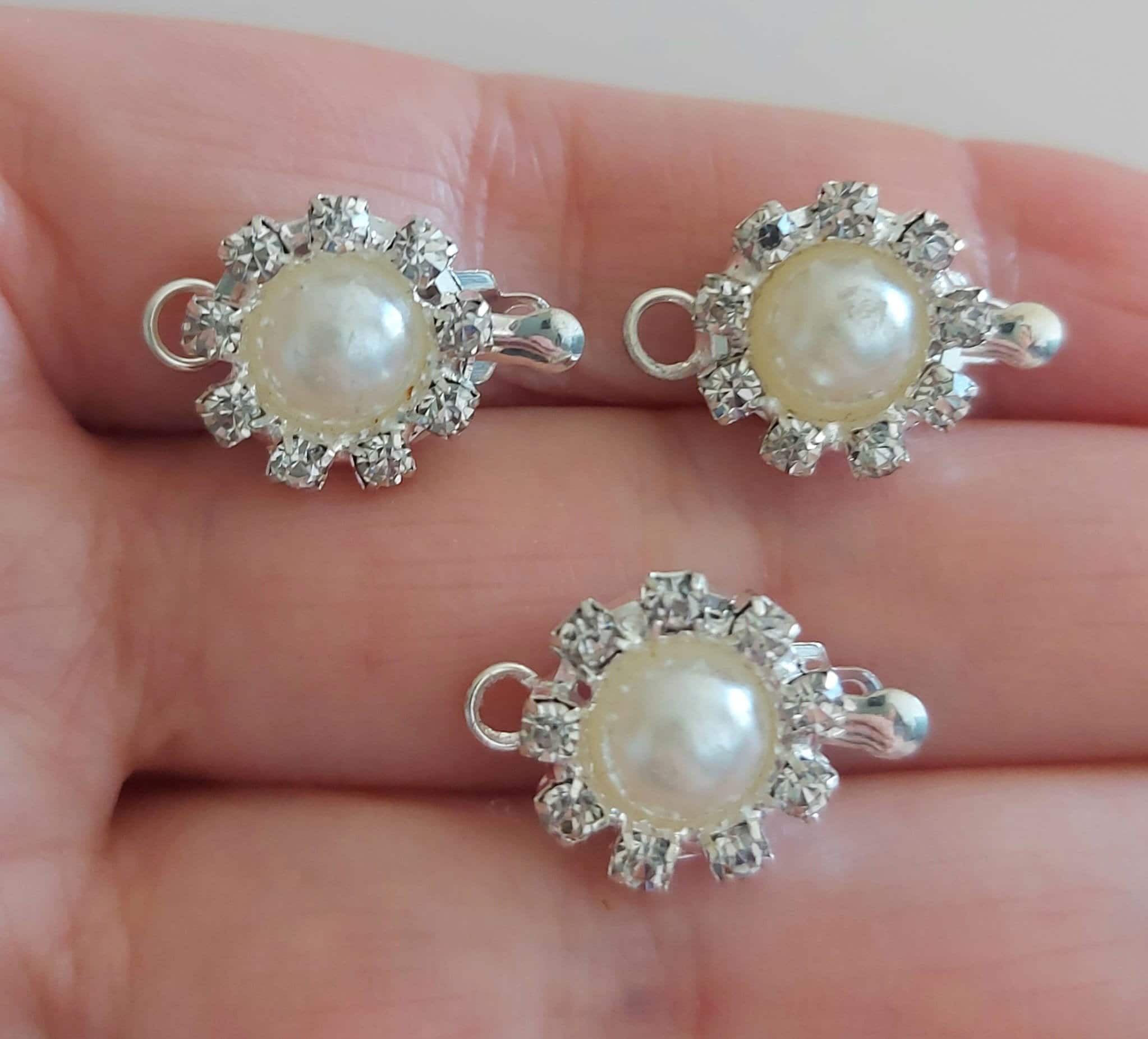 Flower Shaped Zirconia Box Clasp, With Imitation Pearl, Interlocking ...