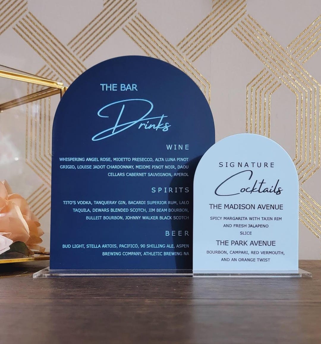 Stylish Acrylic Menu Sign for Bar | Customized Wedding Menu Board ...