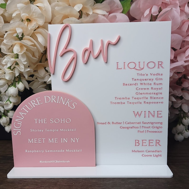 Double Arch Bar Menu, 3D Bar Writing, Wedding Decorstylish Acrylic Menu ...