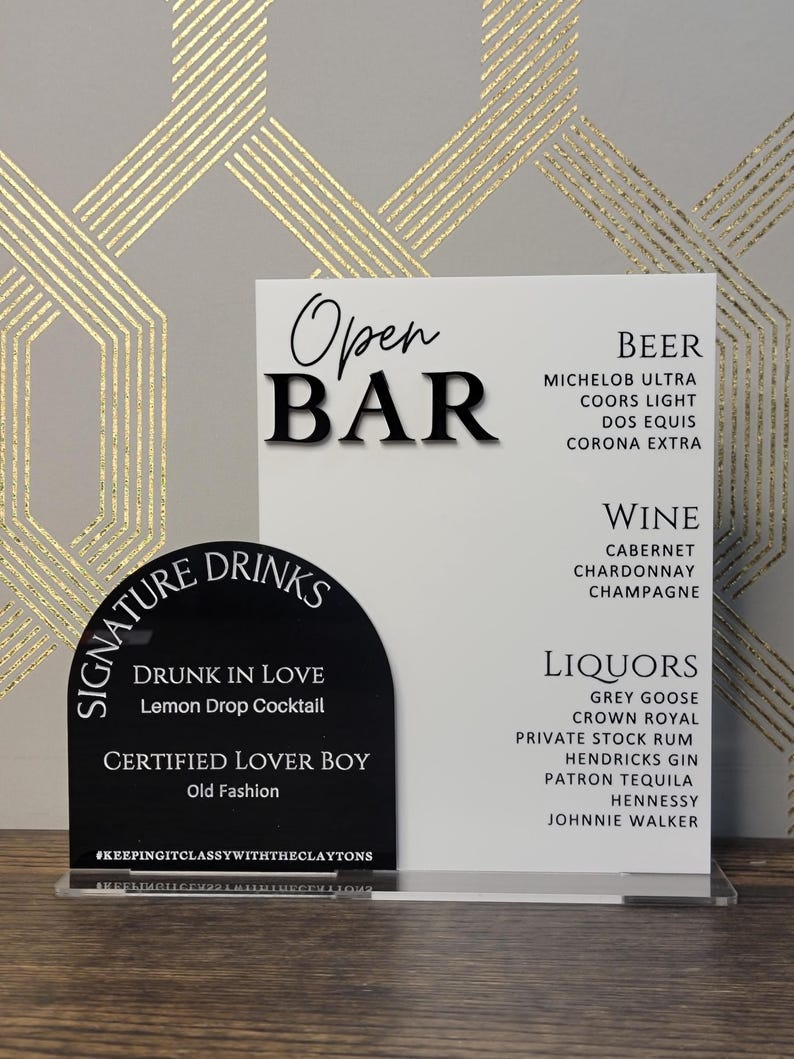Stylish Acrylic Menu Sign for Bar | Customized Wedding Menu Board ...