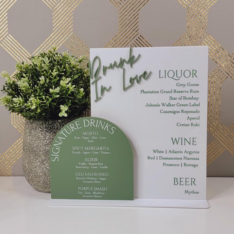 Double Arch Bar Menu, 3D Bar Writing, Wedding Decorstylish Acrylic Menu ...