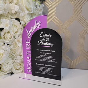 Stylish Acrylic Menu Sign for Bar | Customized Wedding Menu Board ...