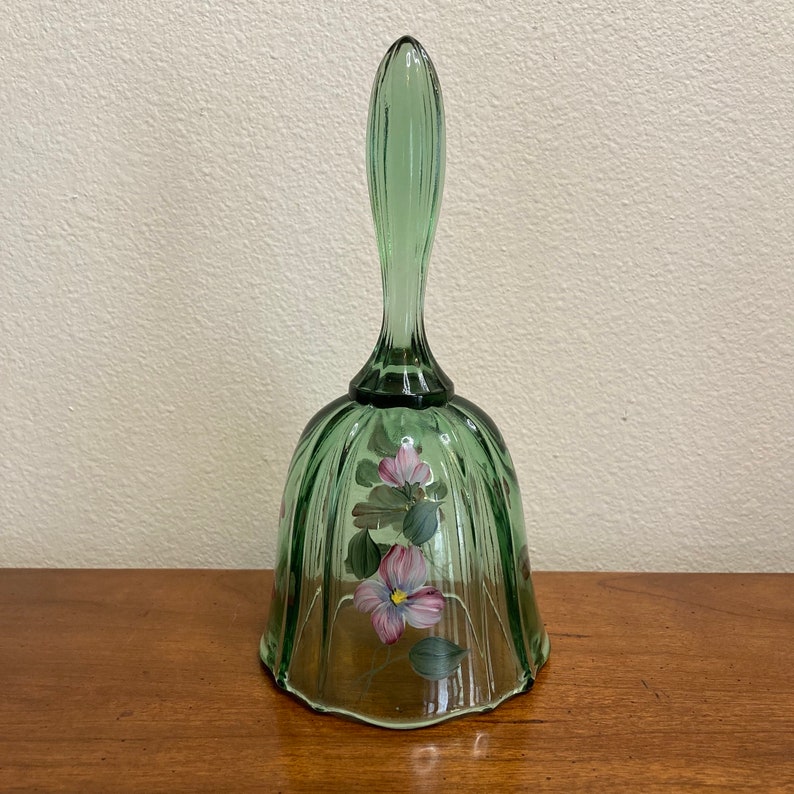 Vintage Fenton Hand Painted Floral 7 Sea Green Glass Bell, Signed ...