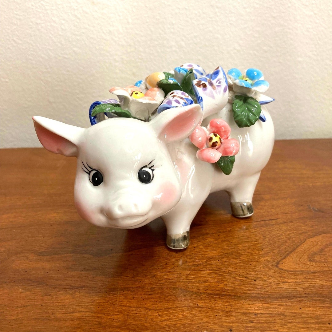 Charming Vintage Porcelain Pig With Detailed Features and Cheerful Bow ...
